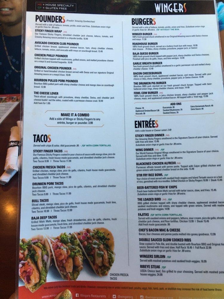 Menu at Wingers pub & bar, Elko