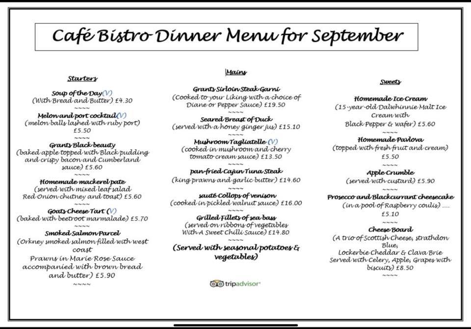 Menu at Cafe Bistro, Kingussie