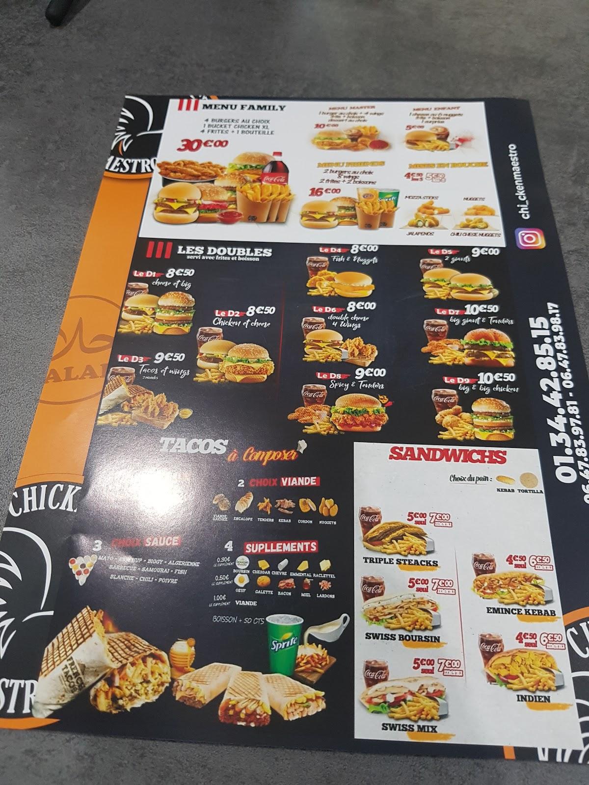 Menu at Chicken maestro restaurant, Éragny