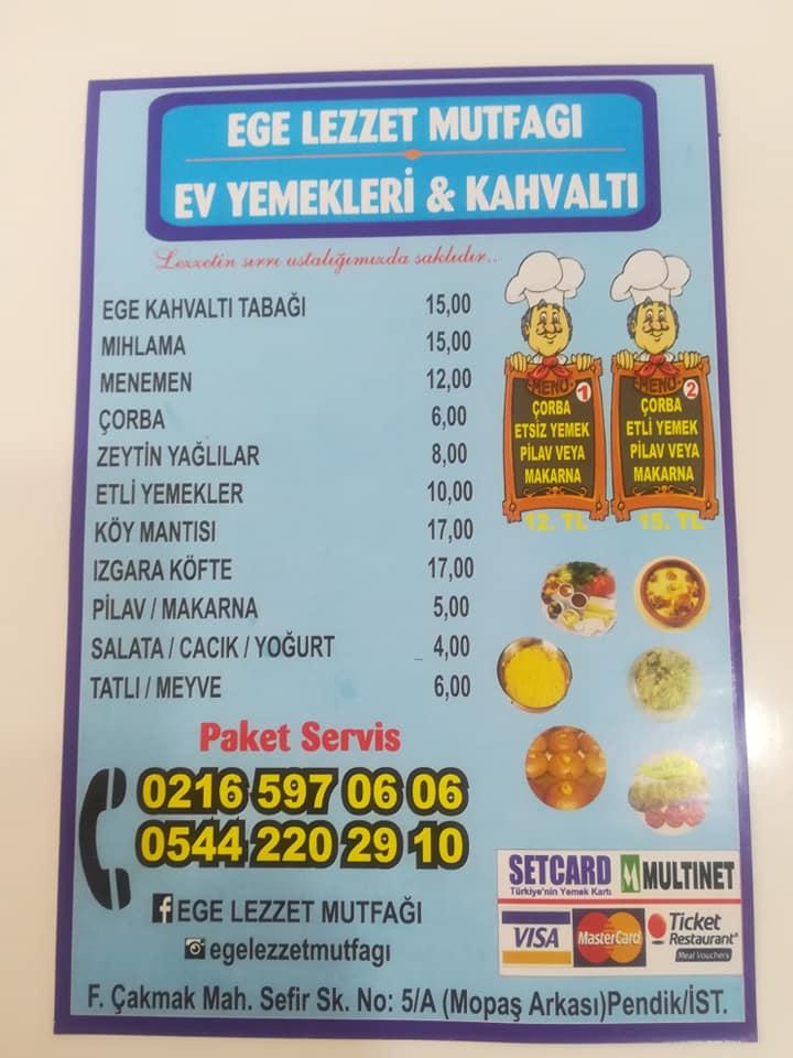 Menu at Ege Lezzet Mutfağı, Batı Mahallesi, Hızır Reis Sk. No:3