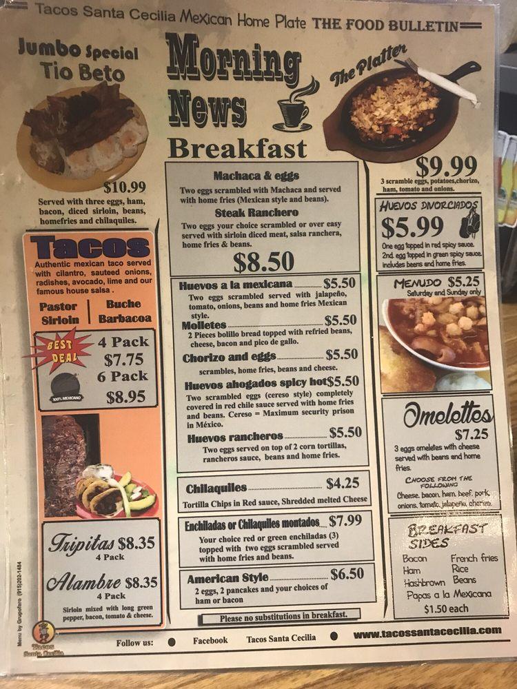 Menu at Santa Cecilia Restaurant-Horizon, Horizon City