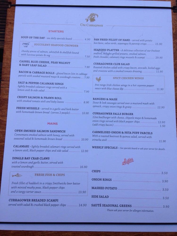 Menu at The Curragower Bar and Restaurant Limerick, Limerick