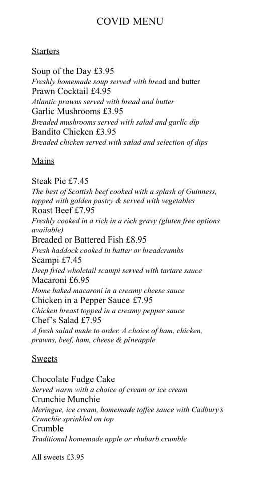 Menu at The Path Tavern restaurant, Kirkcaldy