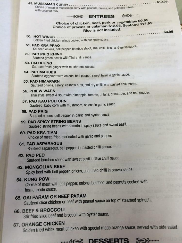 Menu at Bangkok Thai Restaurant, Merced