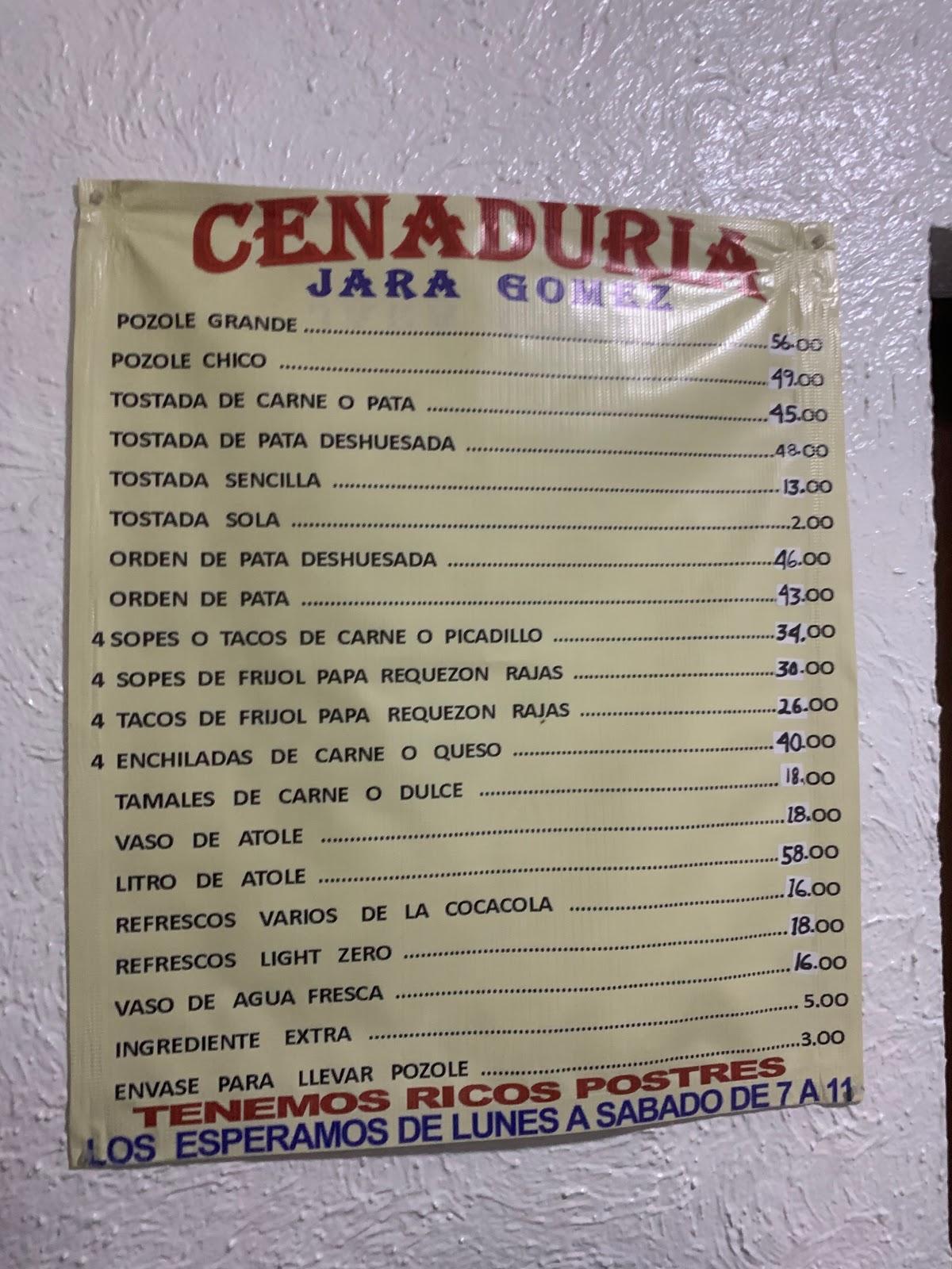 Menu at Cenaduria Jara Gomez restaurant, Guadalajara