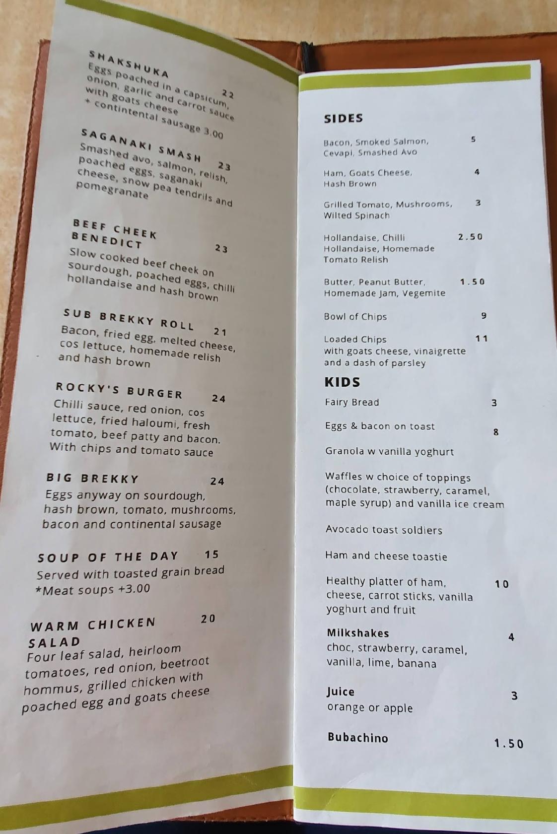 Menu at Darling West Cafe, Geelong West
