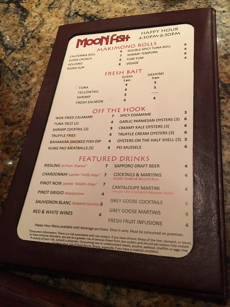 Menu at MoonFish restaurant, Orlando