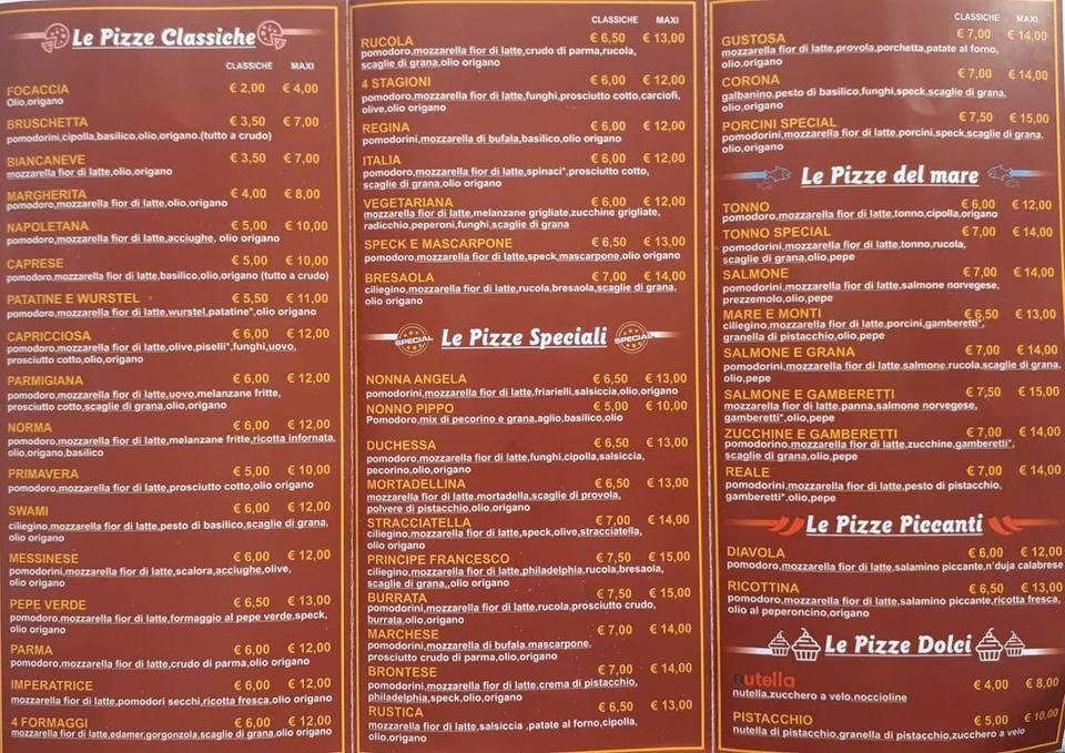 Menu da Pizza Regina ristorante, Giardini Naxos