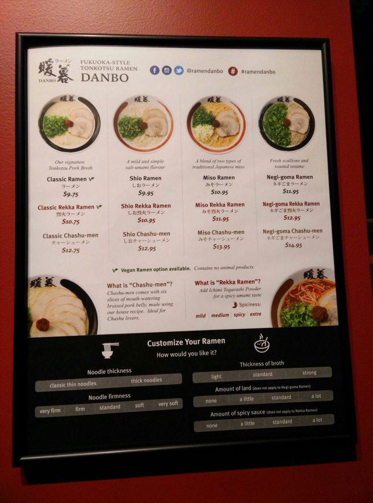 Menu at Ramen DANBO Capitol Hill restaurant, Seattle