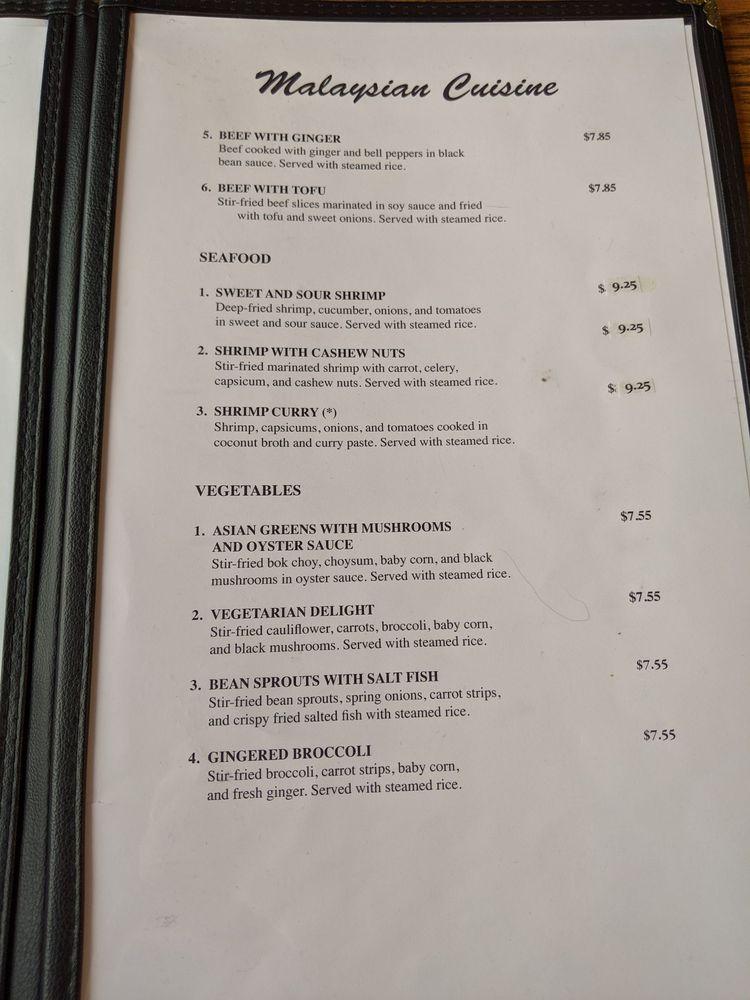 Menu at Rasa Ria restaurant, Kalamazoo