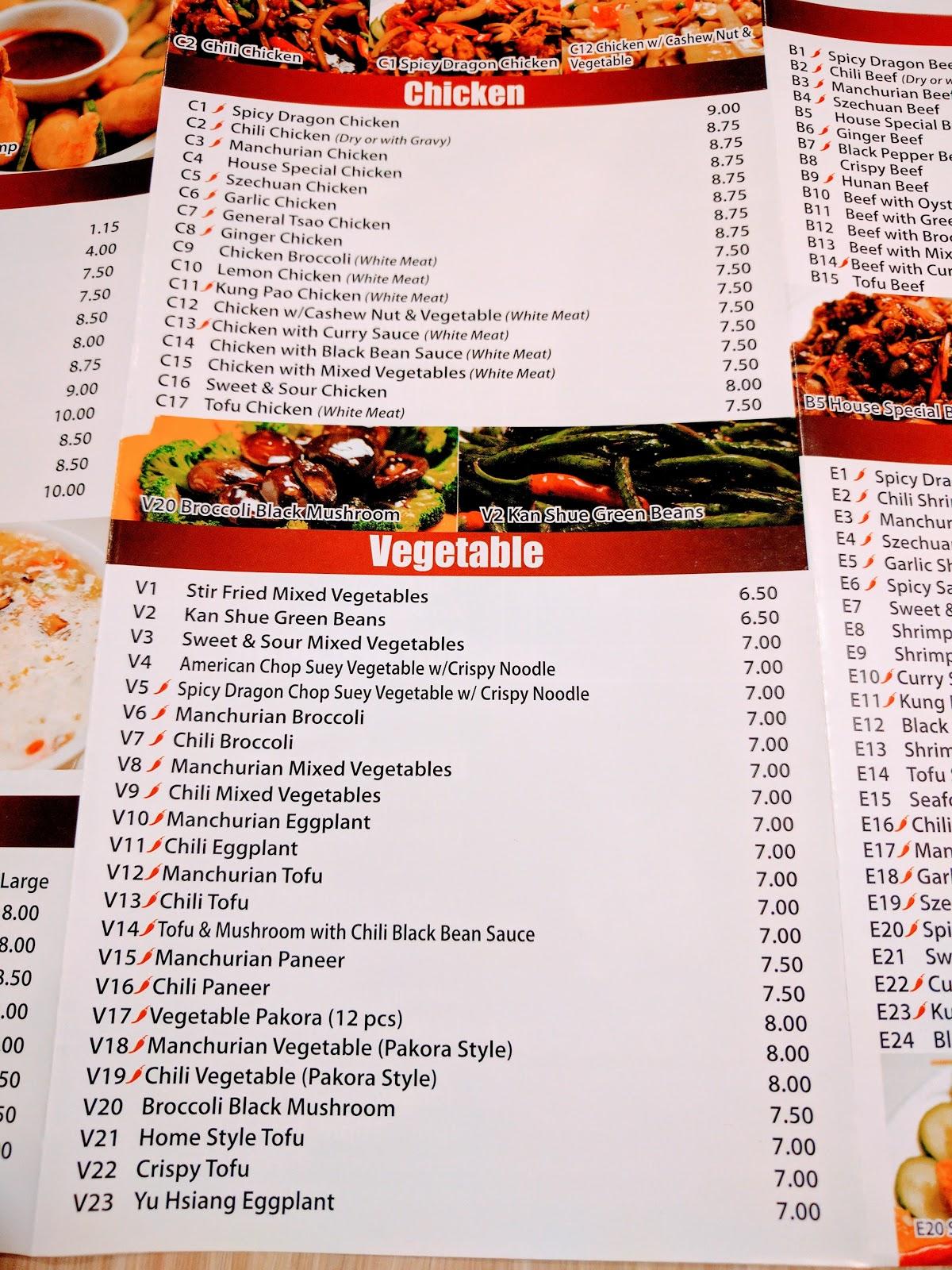 Menu at Spicy Dragon restaurant, Pickering, Kingston Rd