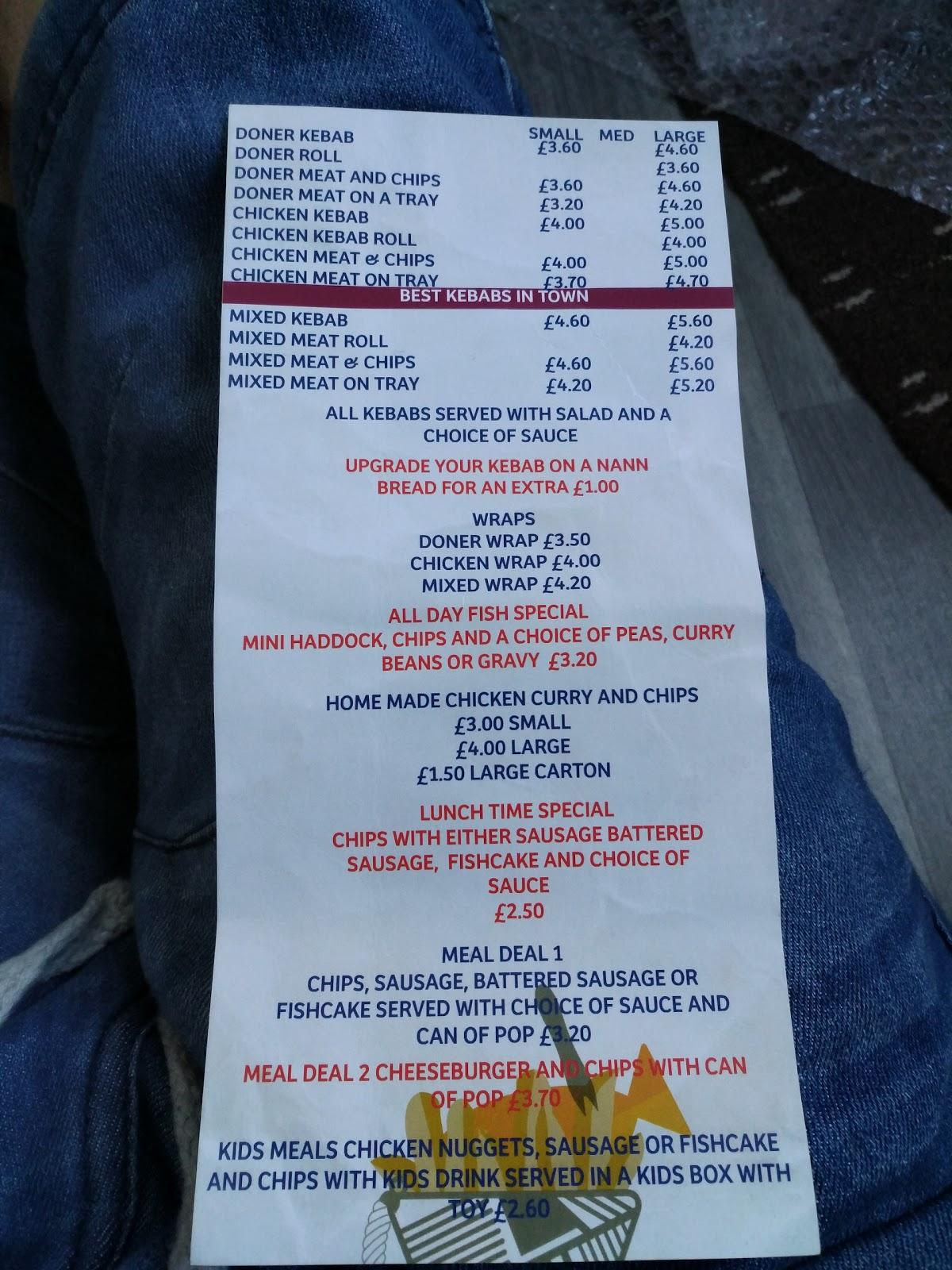 Menu at Calais Fish Bar, Burton upon Trent