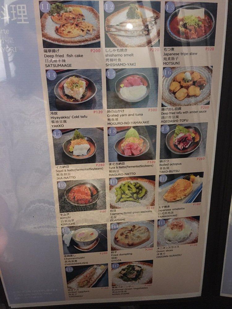 Menu at Chiba Japanese Restaurant, Mabalacat