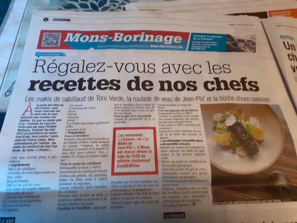Menu au L'Envers, Mons