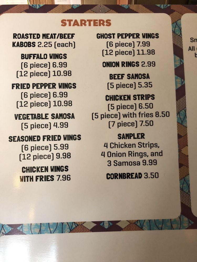Menu at Mama Ti's African Kitchen restaurant, Brooklyn Park