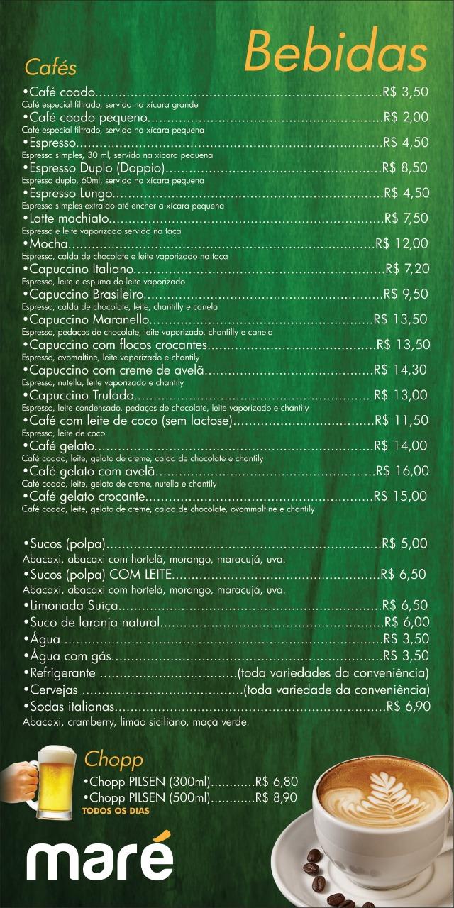 Menu at Posto Maré, Brazil