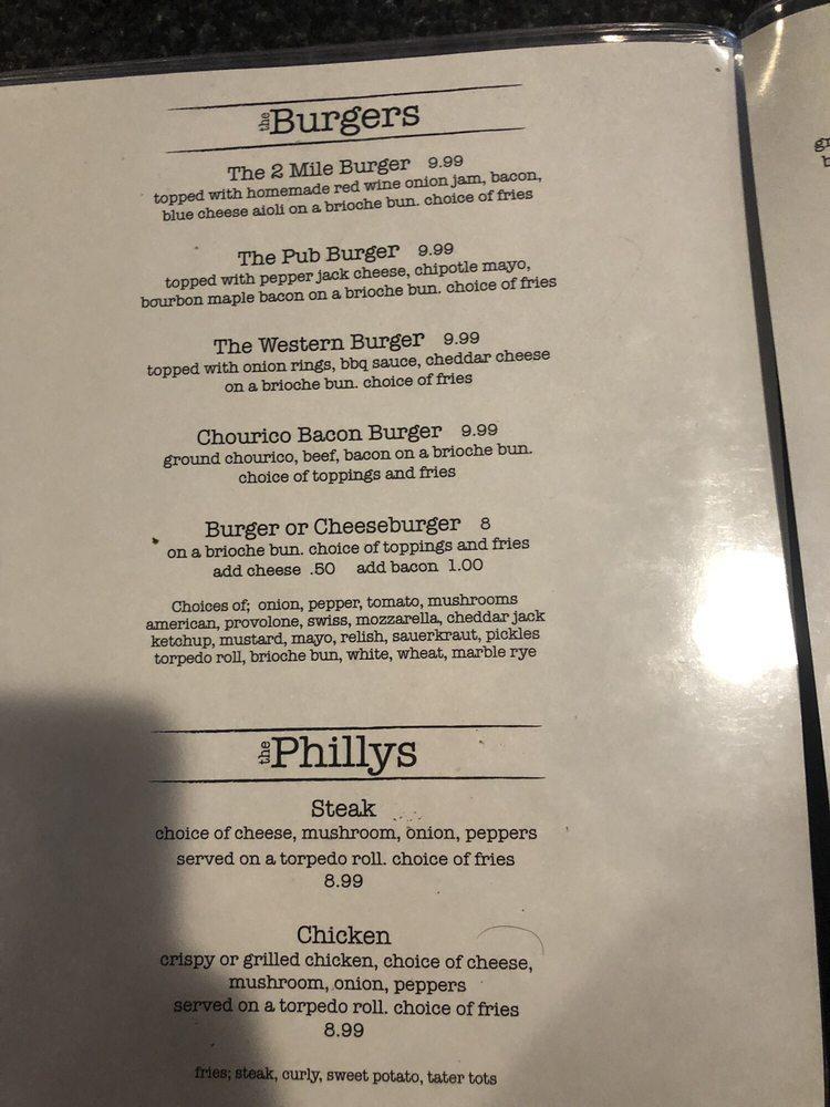 Menu at The Pub at Two Mile Corner, Middletown