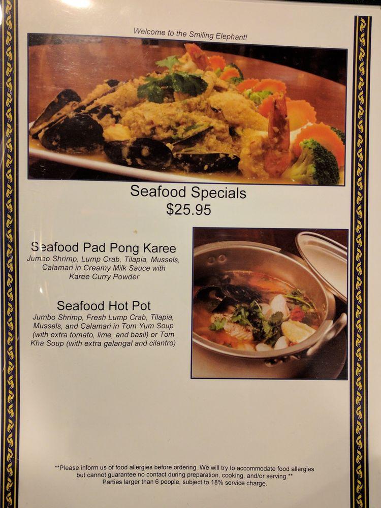 Menu at The Smiling Elephant restaurant, Nashville