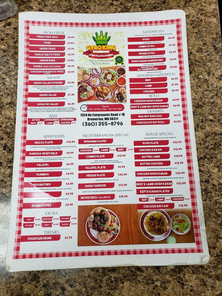 Menu at Gyro King restaurant, Bremerton, NE Fairgrounds Rd