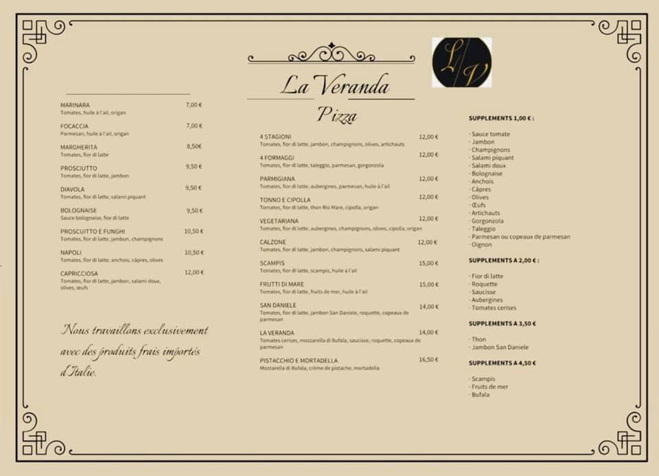 Menu au La Véranda, Charleroi, Rue Jean Jaurès 11