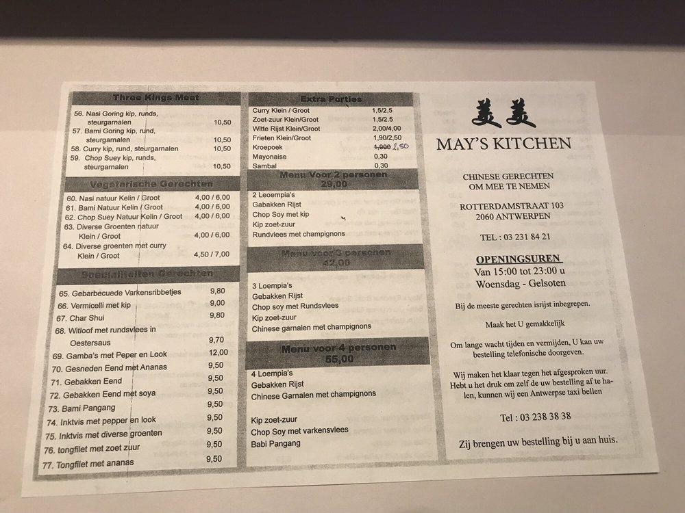 Menu at May's Take Away, Antwerp