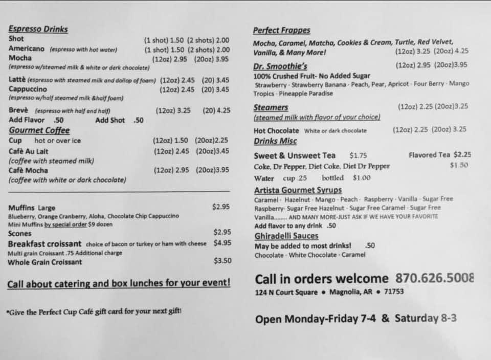 Menu at Perfect Cup pub & bar, Camden, 1226 Country Club Rd