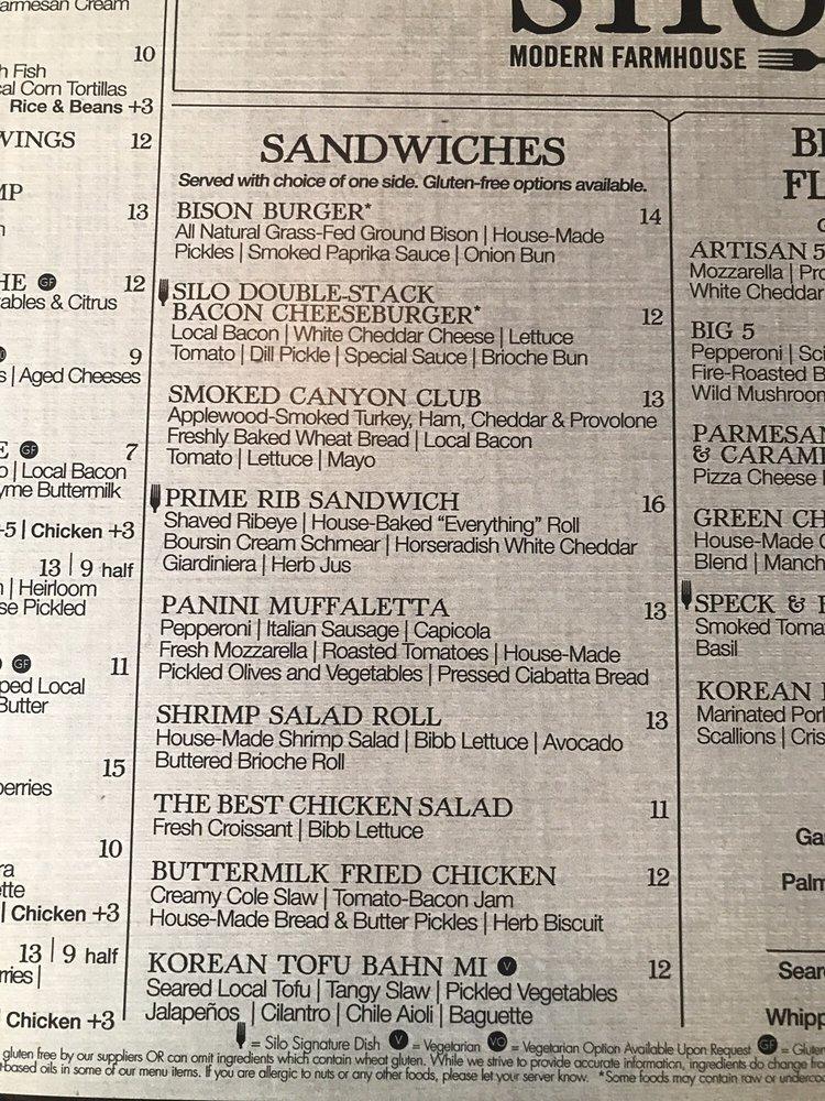 Menu at Silo Modern Farmhouse restaurant, Lenexa