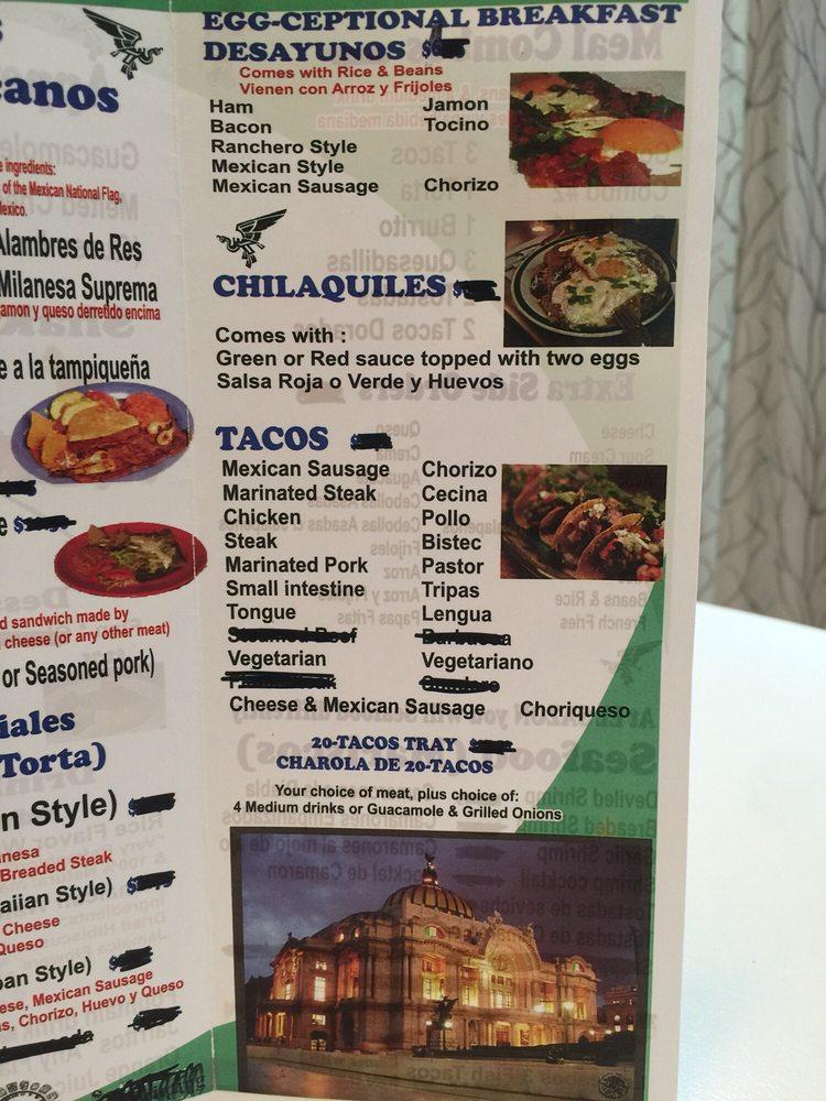 Menu at Taqueria El Sazon restaurant, Batavia