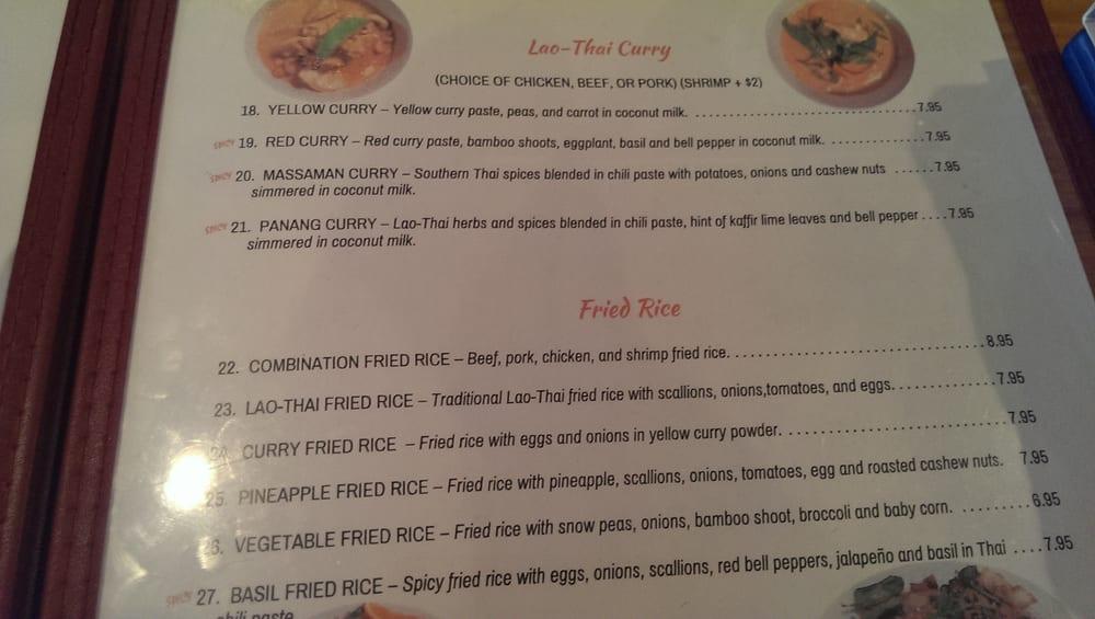 Menu at Ban Moon restaurant, San Angelo, 405 W Ave N