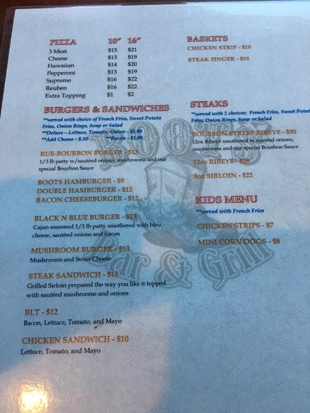 Menu at Boots Bar & Grill, Medora