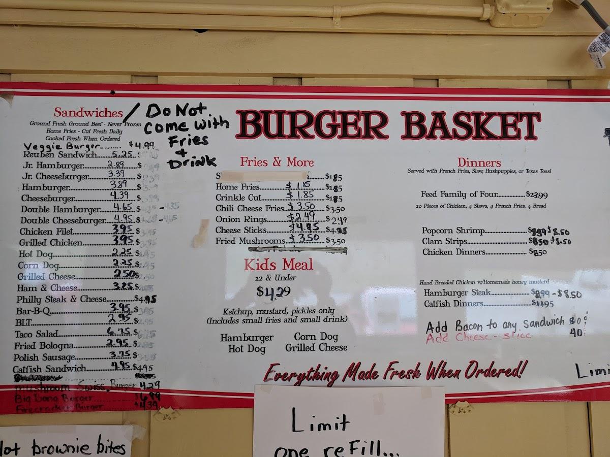 Menu at Burger Basket restaurant, Andrews