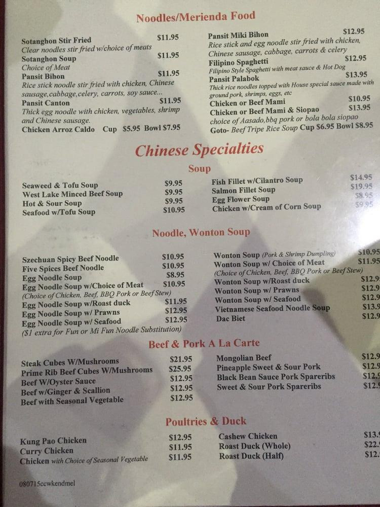 Menu at Lucky Chances Casino restaurant, Colma