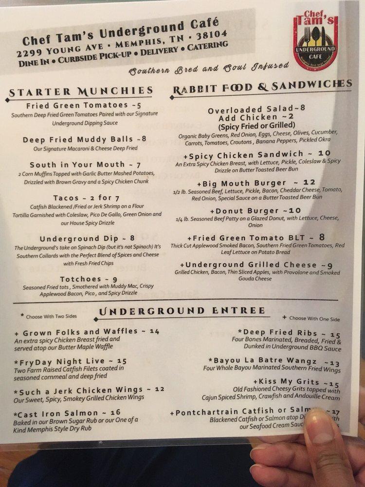Menu at Chef Tam's Underground Cafe, Memphis, 668 Union Ave