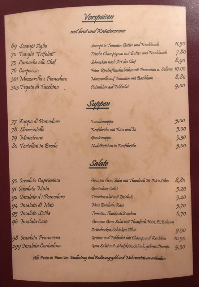 Speisekarte von Da-Domenico pizza, Kerpen