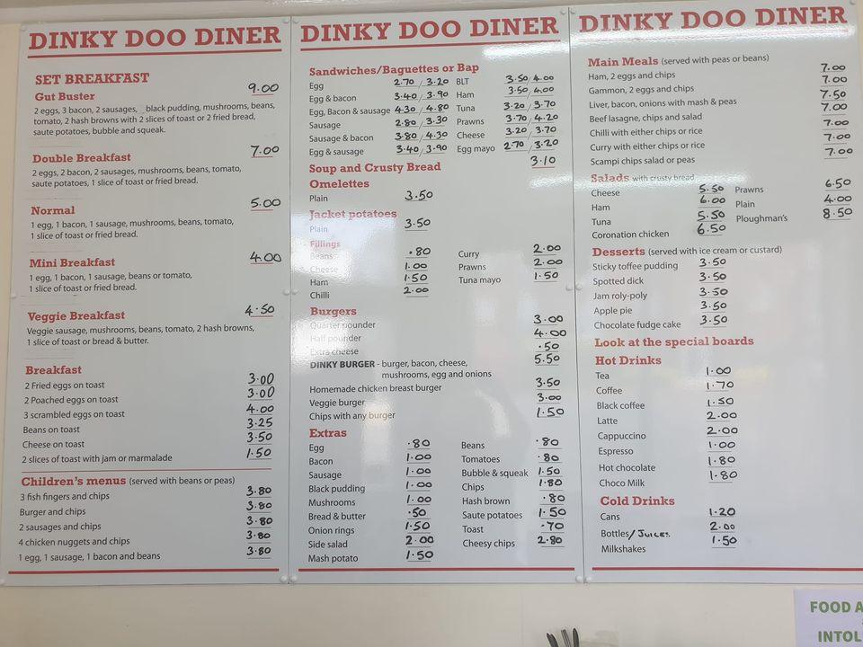 Menu at Dinky Doo Diner cafe, Littlehampton