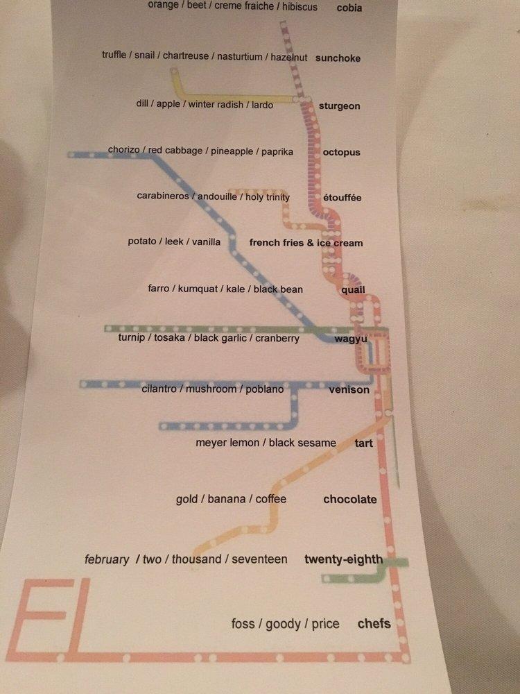 Menu at EL ideas restaurant, Chicago