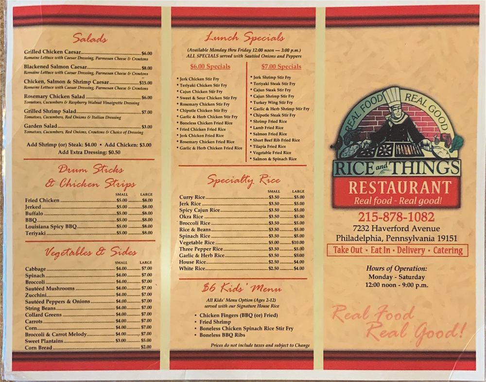 Menu at Rice & Things restaurant, Philadelphia