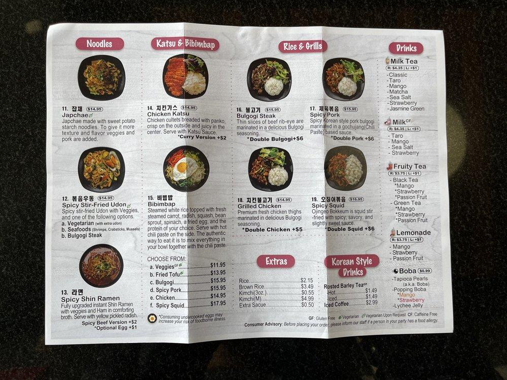 Menu at Sharon Korean Kitchen restaurant, Boston