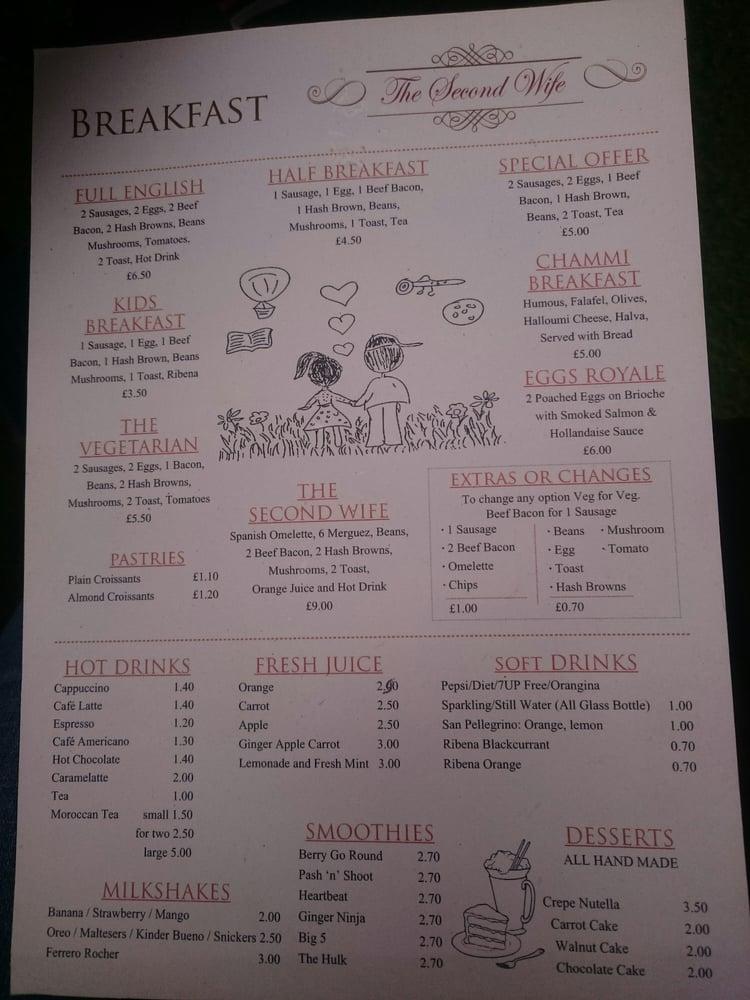 Menu at The Second Wife fast food, London