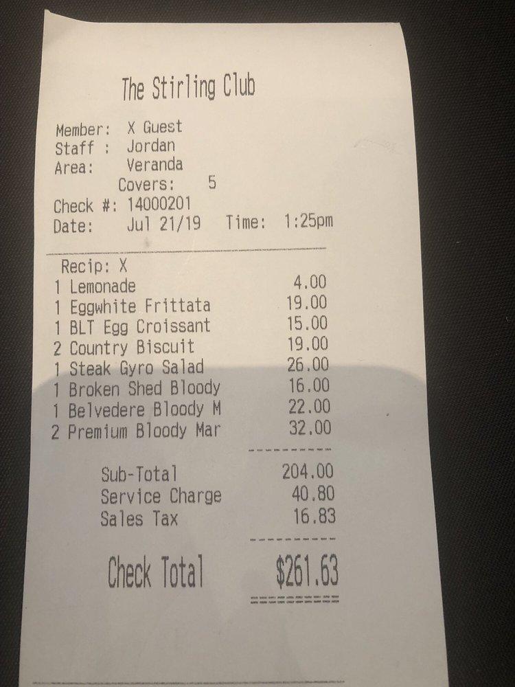 Menu at The Stirling Club, Las Vegas