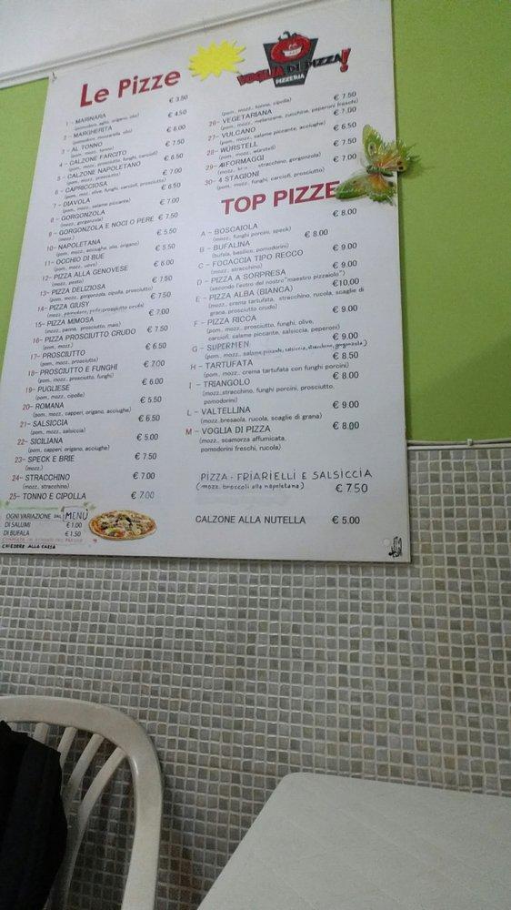 Menu da Voglia di Pizza pizzeria, Albisola Superiore