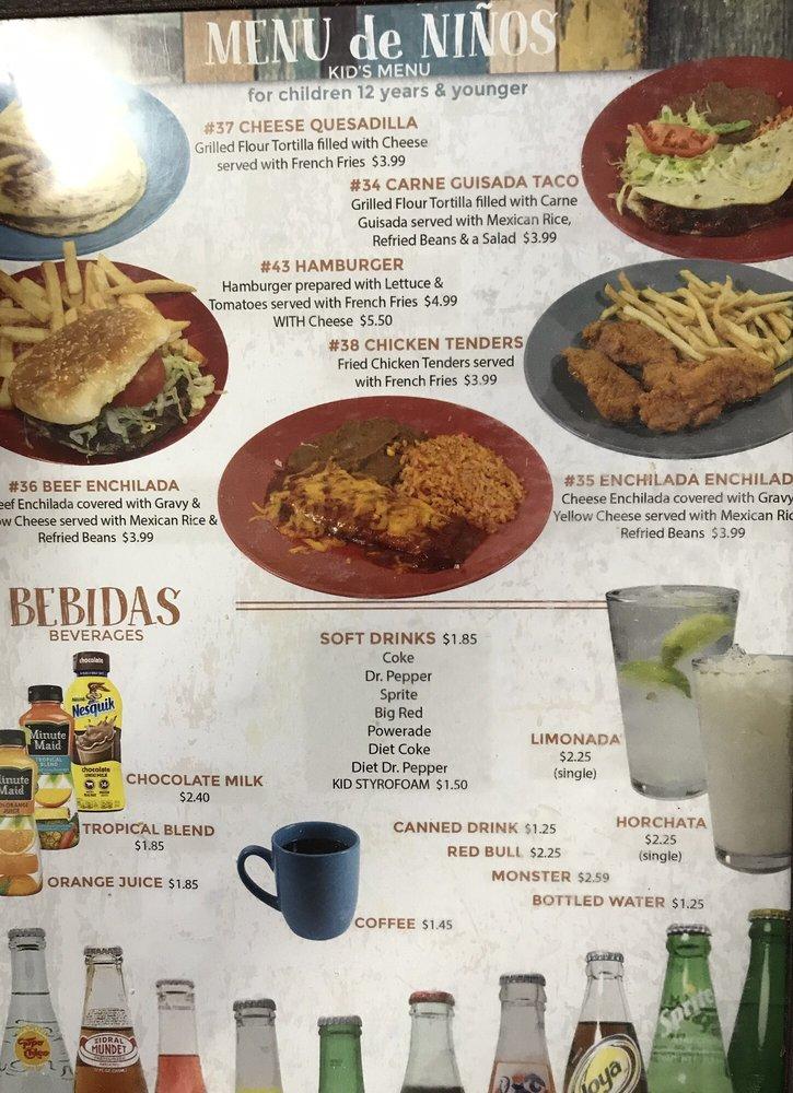 Menu at Arandas Taqueria restaurant, Slaton