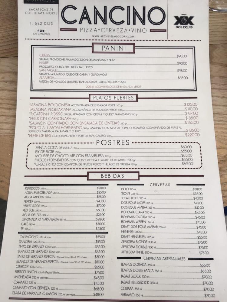 Carta de pizzería Cancino Cabrera, Ciudad López Mateos, Zacatecas 98