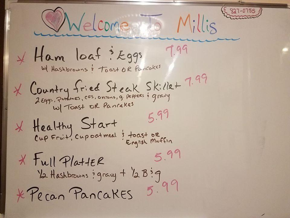 Menu at Milli's Restaurant, Bluffton