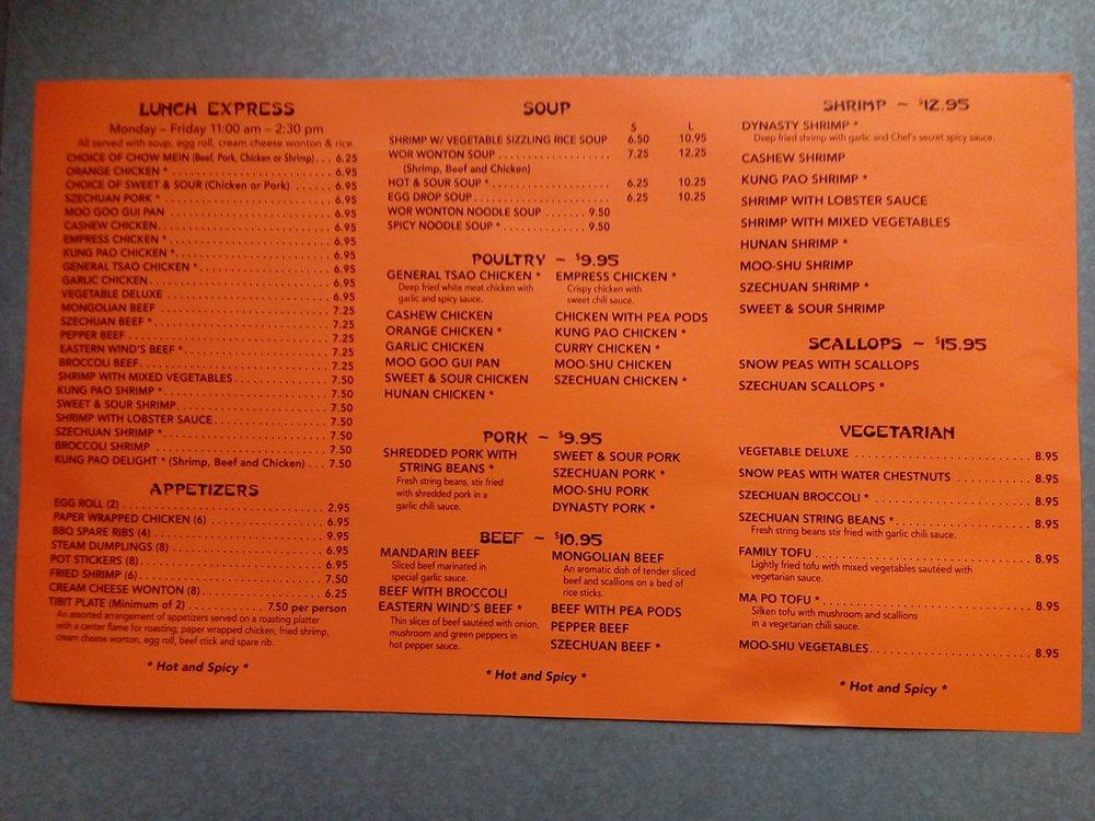 Menu at Orange Blossom restaurant, Orange