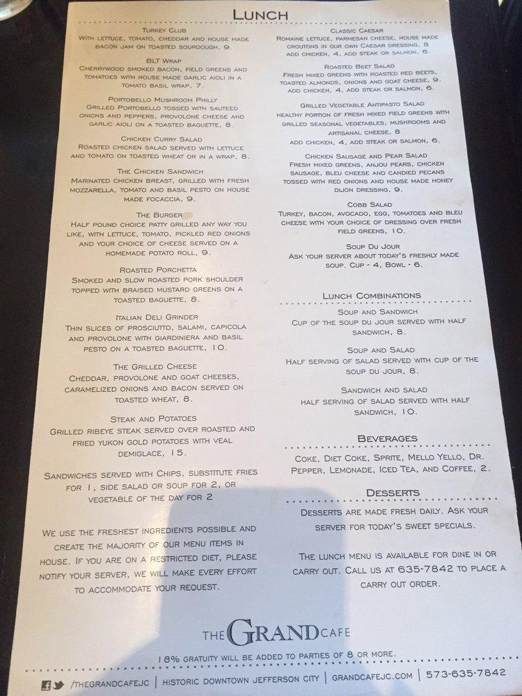 Menu at The Grand Cafe, Jefferson City