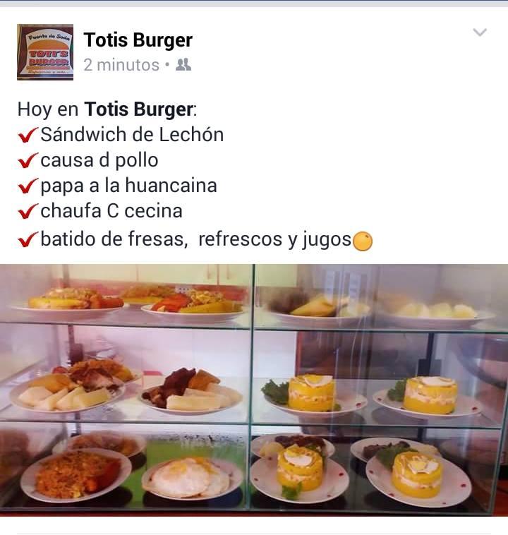 Menu at Toti's Burger fuente de soda restaurant, Yurimaguas