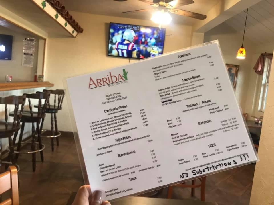 Menu at Arriba Mexican Restaurant, Ajo