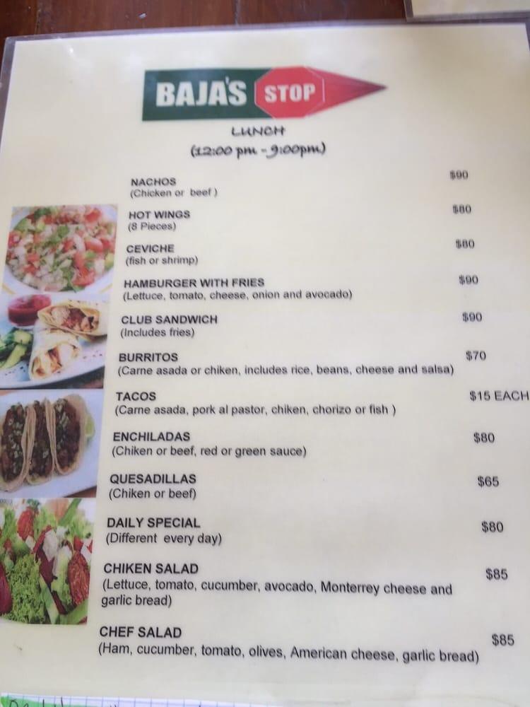 Menu at BAJA'S STOP restaurant, Cabo San Lucas