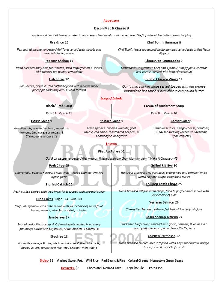 Menu at Backfin Blues Bar & Grill, Port Deposit